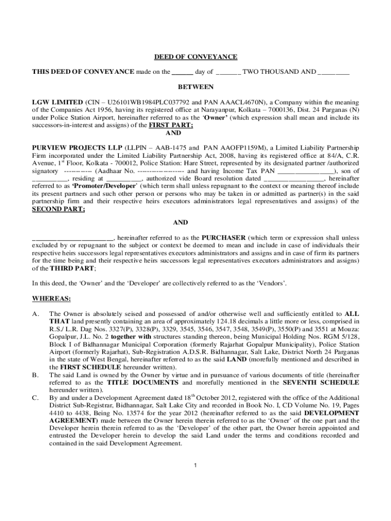 Fillable Online draft conveyance deed - BURMAN Fax Email Print - pdfFiller