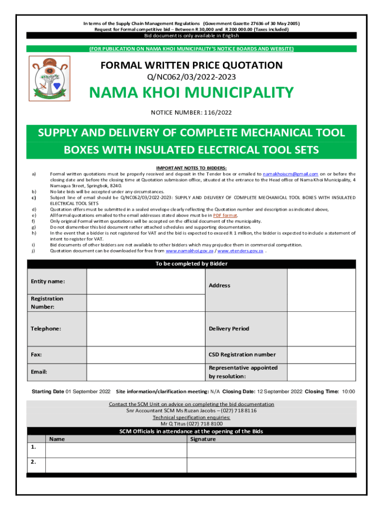 Fillable Online NAMA KHOI MUNICIPALITY - eTenders Portal Fax Email Print - pdfFiller