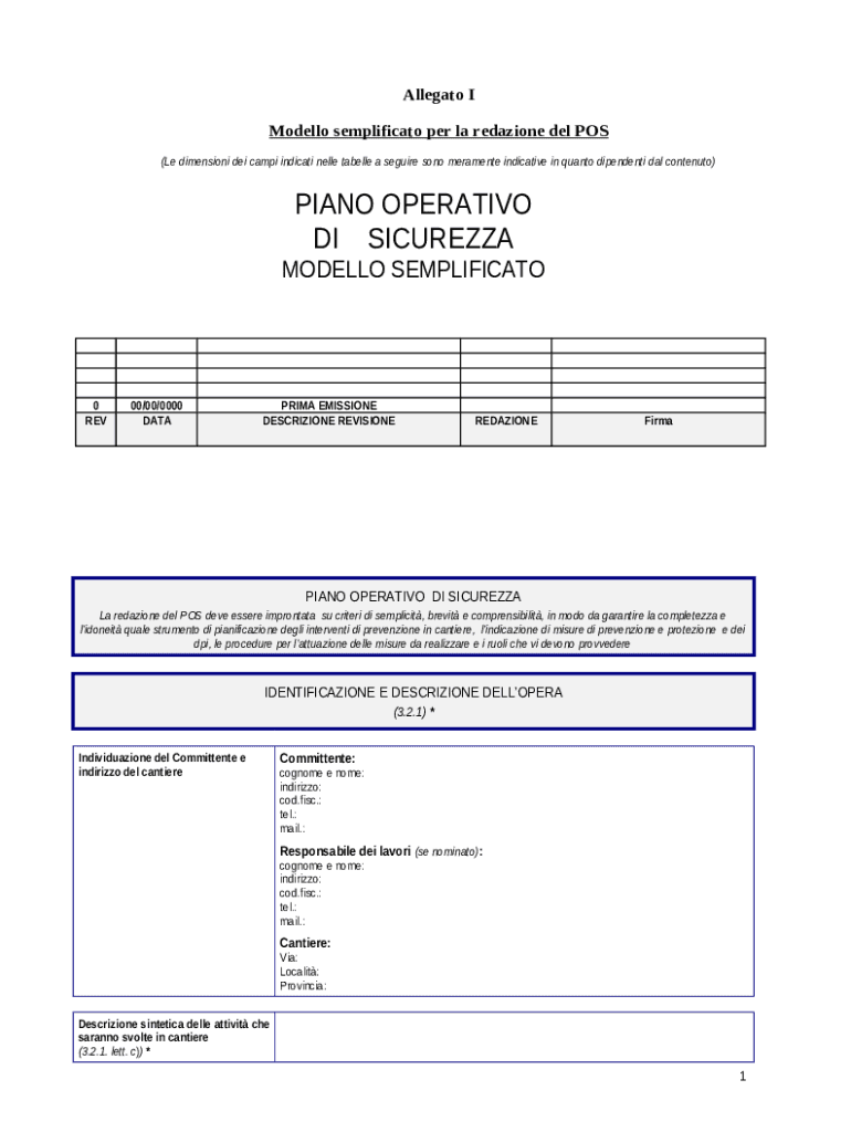 Modello semplificato per la redazione del POS Doc Template | pdfFiller