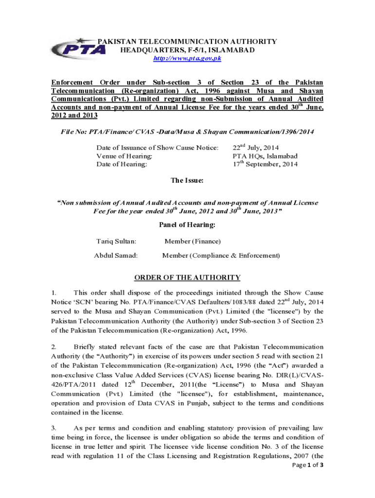 Fillable Online Enforcement order under section 23 of the Pakistan ...