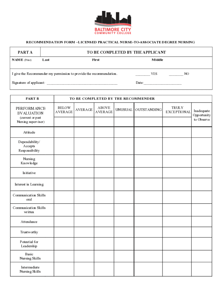 Fillable Online Recommendation Form LPN-to-ADN.docx Fax Email Print - pdfFiller