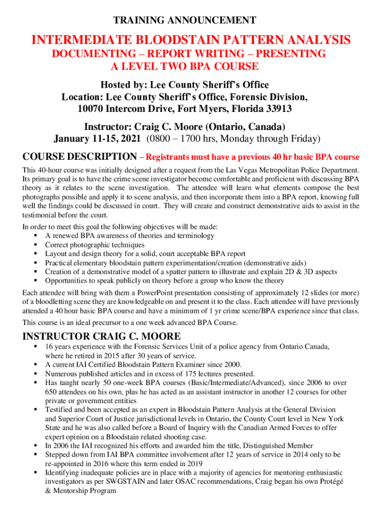 Fillable Online Bloodstain Pattern Analysis (BPA): Do you see what I see? Fax Email Print ...