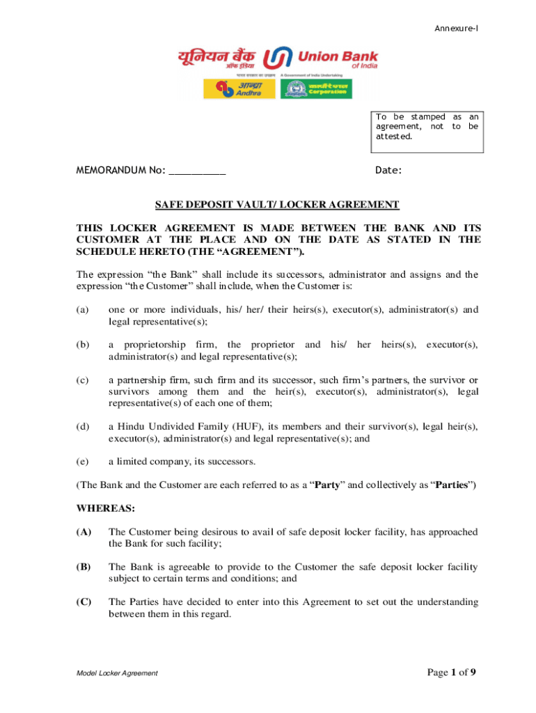 Fillable Online Locker Agreement - SAFE DEPOSIT VAULT Fax Email Print ...