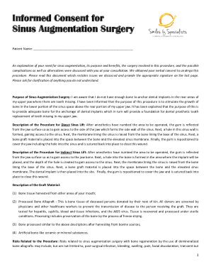 Fillable Online Consent for the Performance of Sinus Augmentation ...
