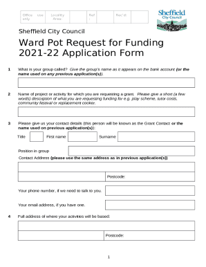 Ward Pot Funding Application 2021-22. Use this to apply for funding ...