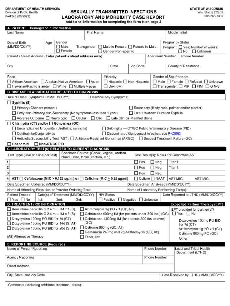 Fillable Online dhs wisconsin Sexually Transmitted Infections ...