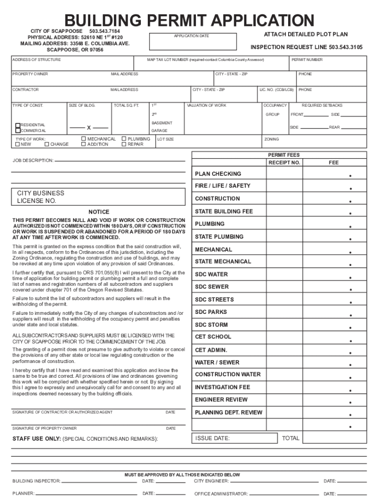 Fillable Online o Completed Building Permit Application o 2 sets of ...