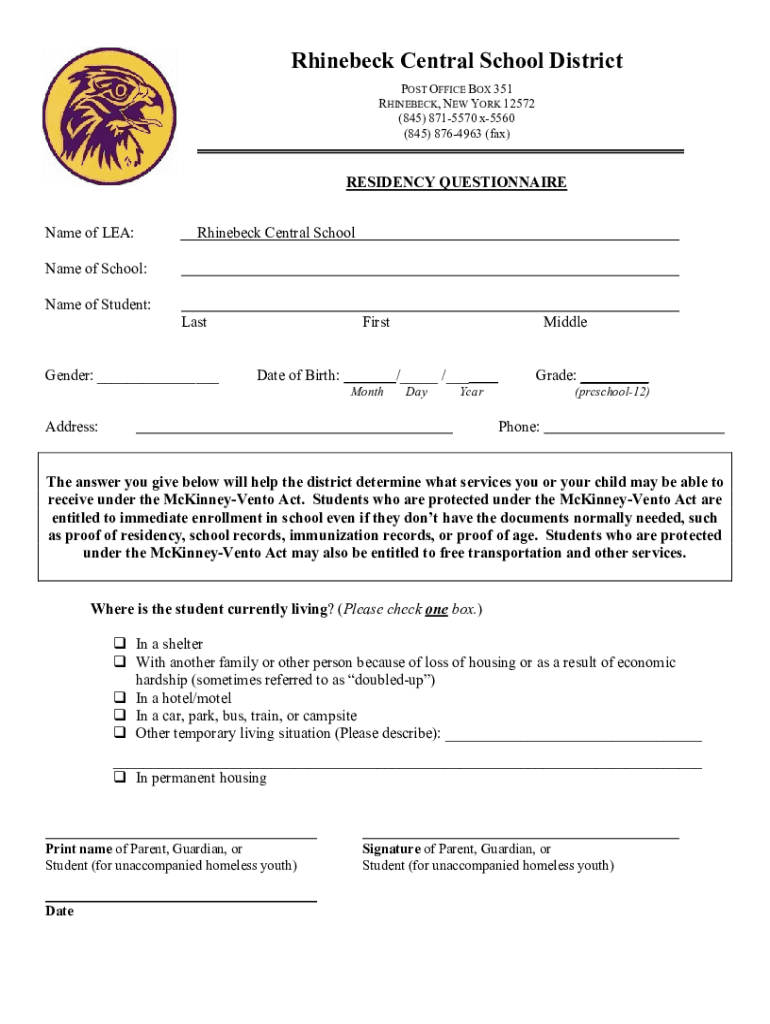 Fillable Online District Forms and Documents - Rhinebeck Central School ...