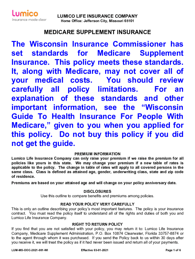 Fillable Online Lumico Life Insurance Medicare Supplement Plans for ...