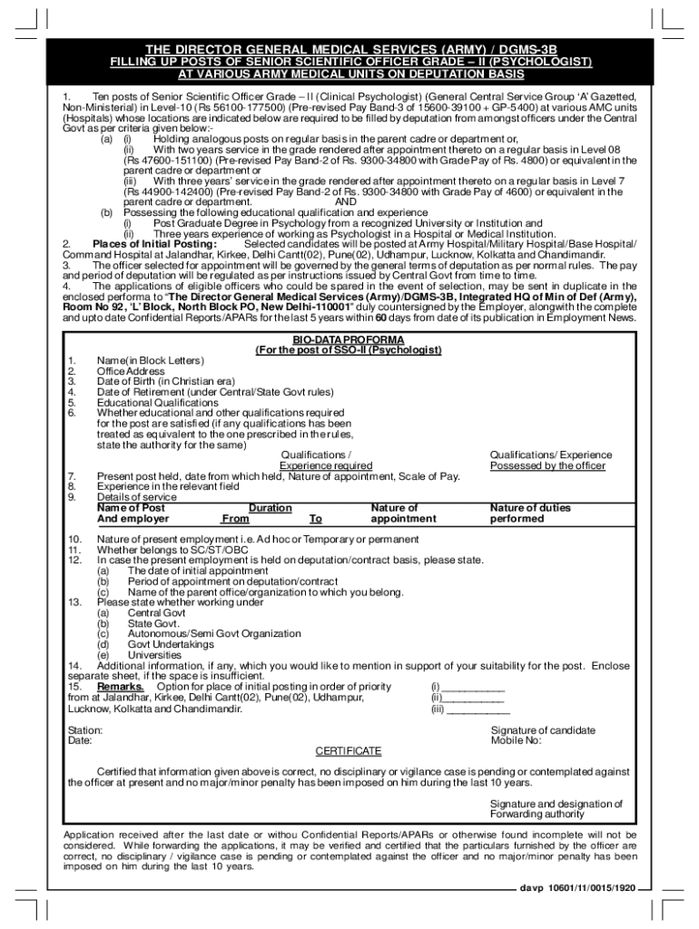 Fillable Online the director general medical services (army) / dgms-3b ...