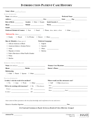 Fillable Online INTRODUCTION PATIENT CASE HISTORY - Bliss Chiropractic ...