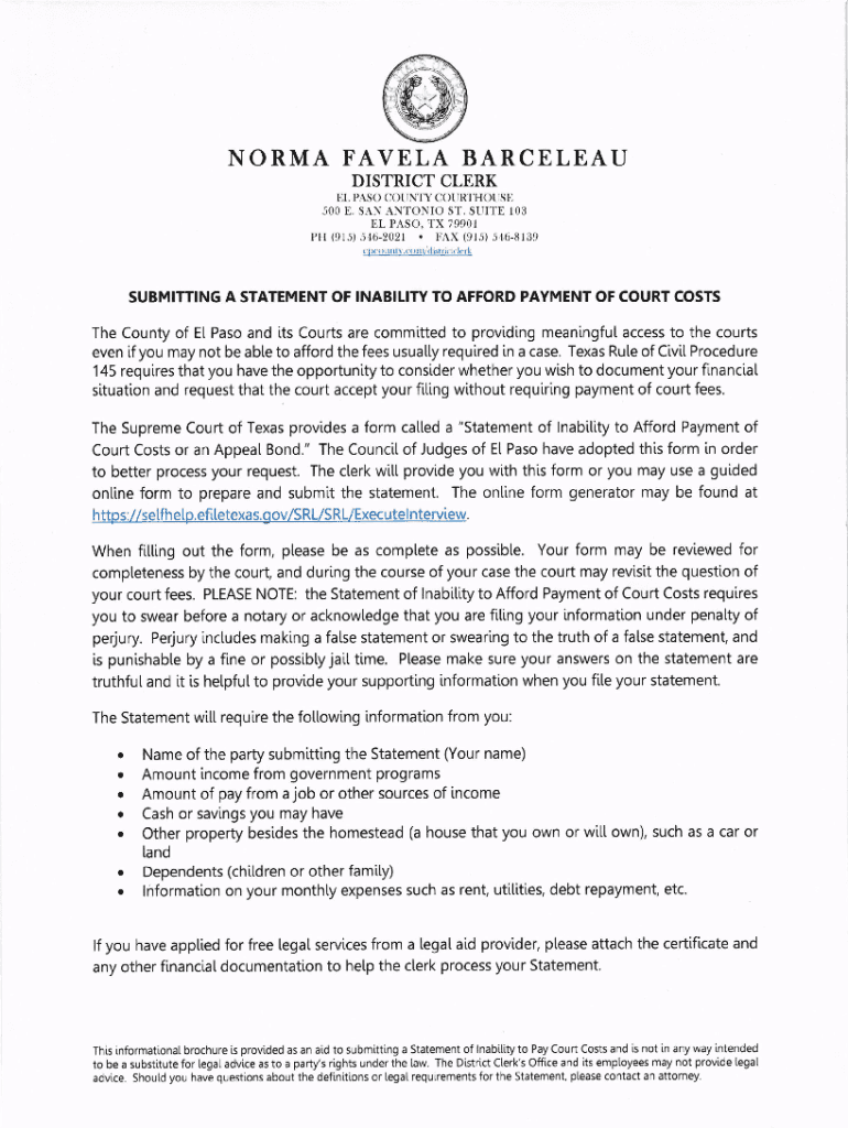 Fillable Online District Clerk - Norma Favela Barceleau - El Paso ...
