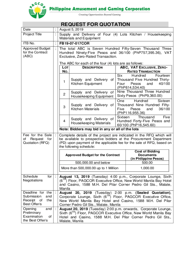 Fillable Online Request for Quotation (RFQ)Supply and Delivery of Water ...