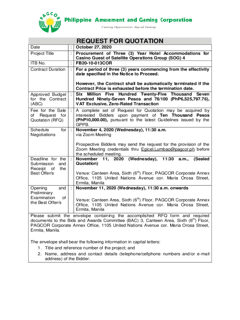 Fillable Online REQUEST FOR QUOTATION (RFQ) Supply of conference ...