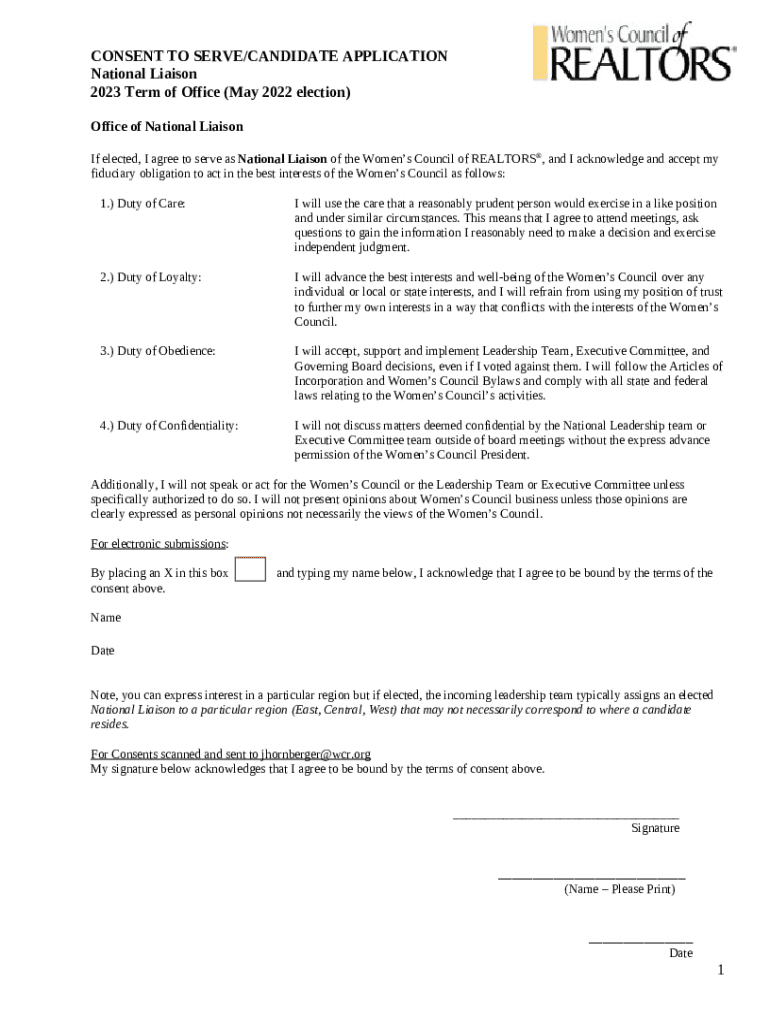 CONSENT TO SERVE & CANDIDATE APPLICATION Doc Template | pdfFiller
