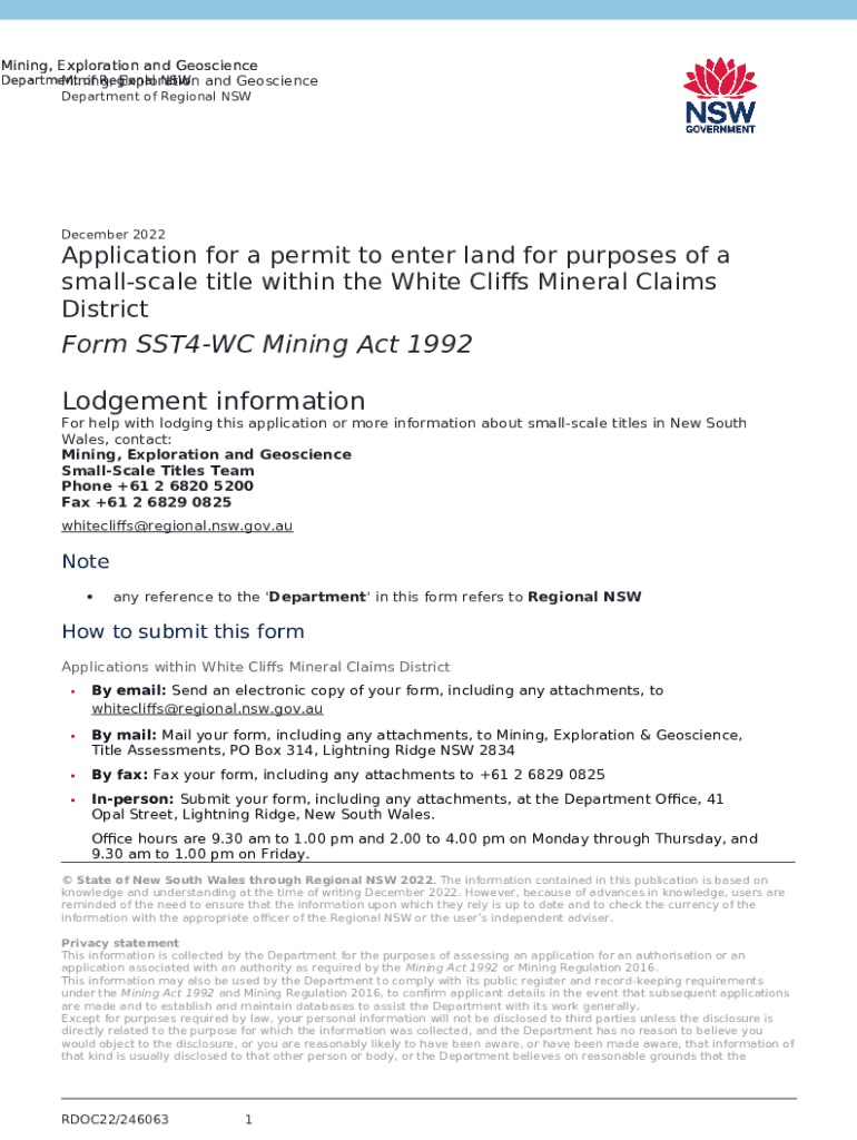 SST4-WC Mining Act 1992 Doc Template | pdfFiller