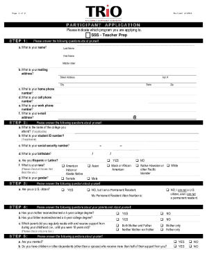 Fillable Online PARTICIPANT APPLICATION Please indicate which program ...