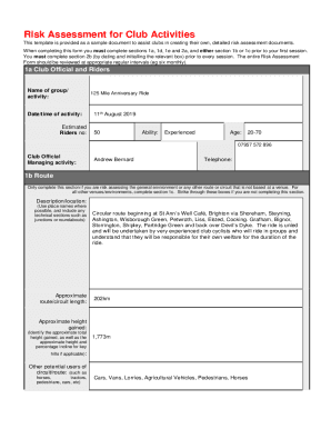 Fillable Online Risk Assessment Template - Club activities Fax Email ...