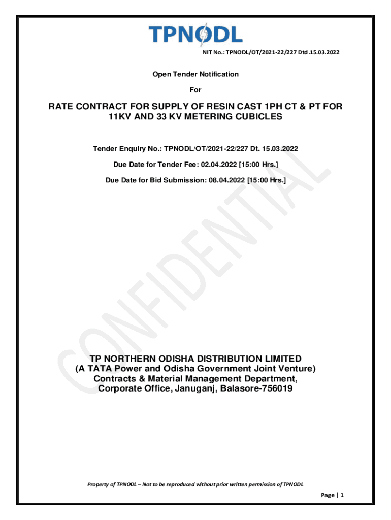 Fillable Online RATE CONTRACT FOR SUPPLY OF RESIN CAST 1PH CT ... Fax ...