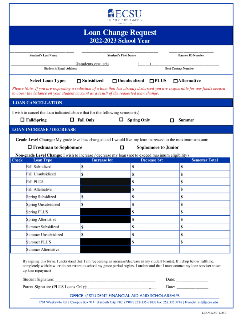Fillable Online Loan Change Request - Elizabeth City State University ...