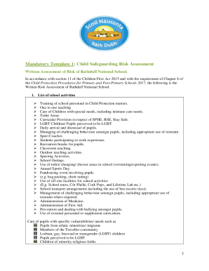 Fillable Online Appendix 1 Child Safeguarding Risk Assessment Template ...