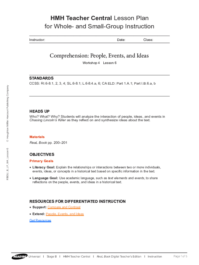 Fillable Online HMH Teacher Central Lesson Plan Fax Email Print - pdfFiller