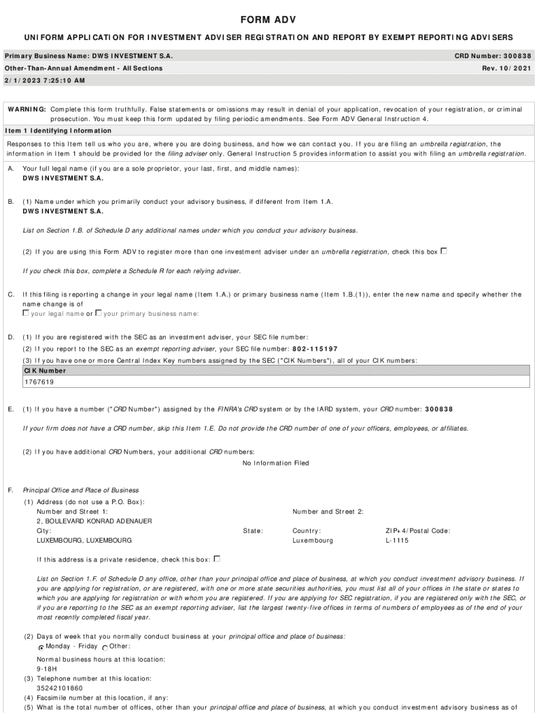 Fillable Online Primary Business Name: DWS INVESTMENT S Fax Email Print ...