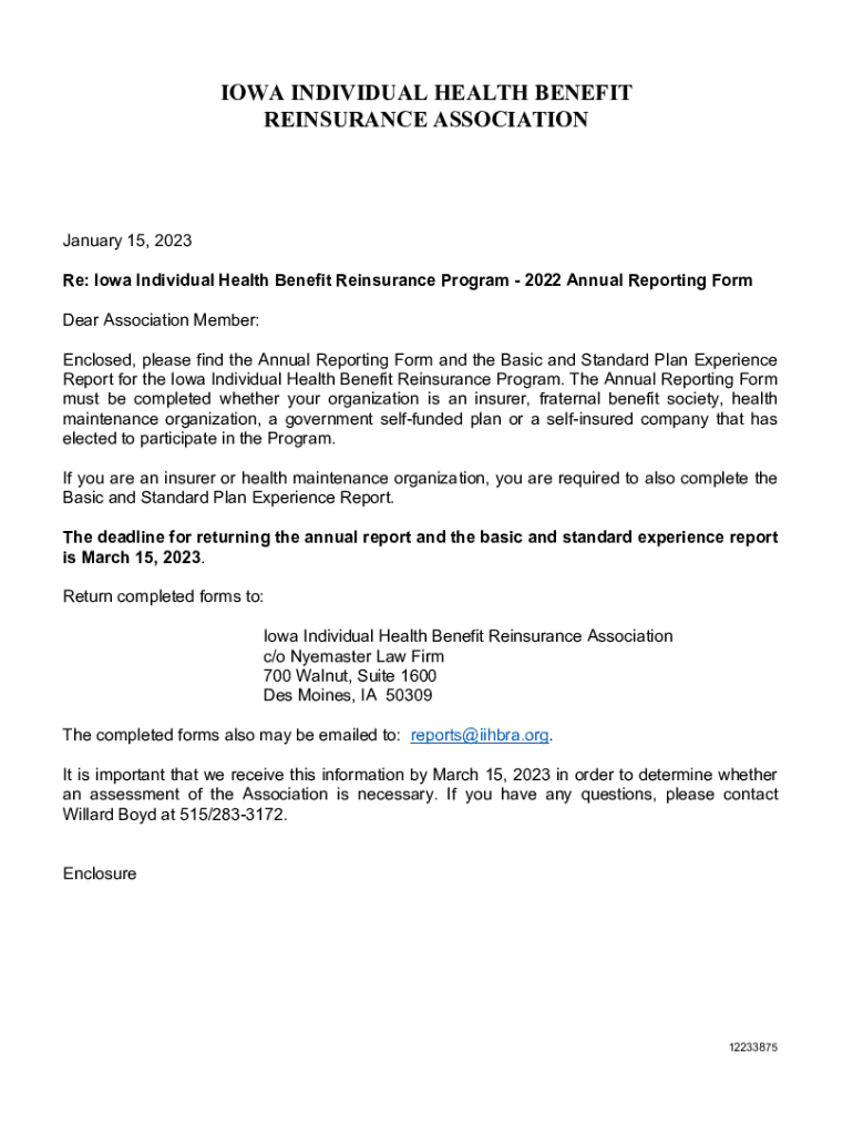 Fillable Online IIHBRA Reporting Form - Iowa Insurance Division Fax ...