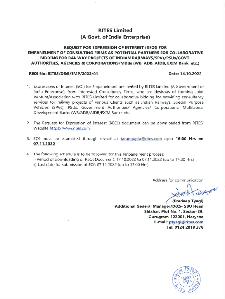 Fillable Online Request for Expression of Interest (REOI) for Consultancy ... Fax Email Print ...