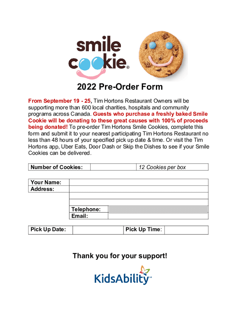 Fillable Online Local Tim Hortons Smile Cookie campaign to support the ...