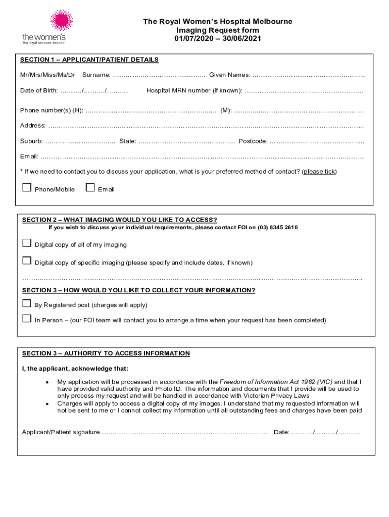 Fillable Online womens-imaging-request-form.pdf - Metro North Health Fax Email Print - pdfFiller
