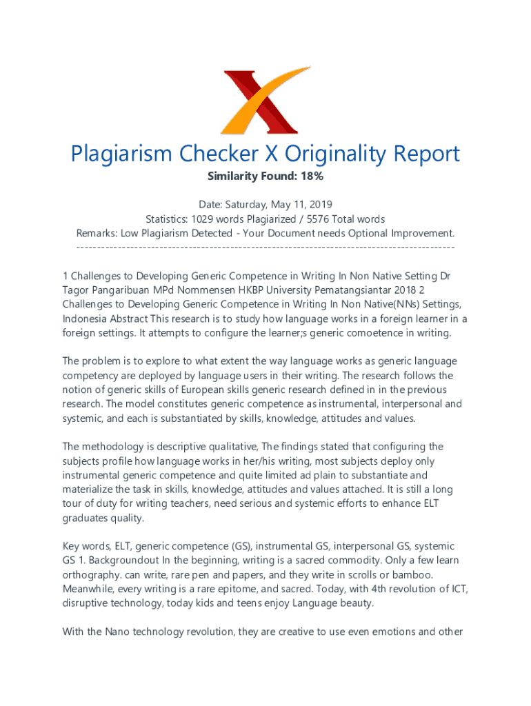 Fillable Online Plagiarism Checker X Originality Report Similarity Found: 22 Fax Email Print ...
