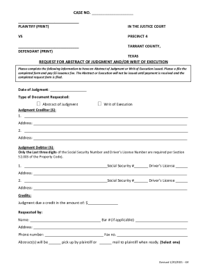 Fillable Online REQUEST FOR ABSTRACT OF JUDGMENT AND/OR WRIT ... Fax ...