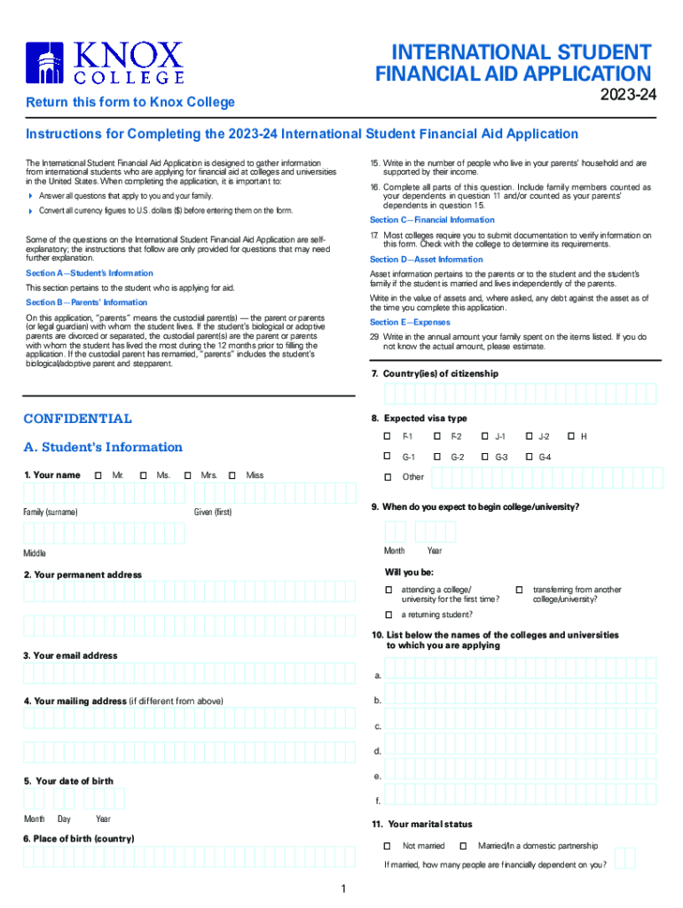 Fillable Online Financial Aid Application for International Students - Admission Fax Email Print ...