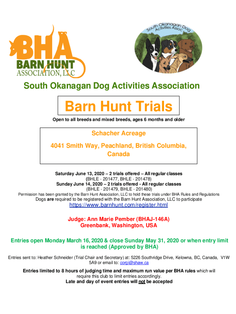 Fillable Online Barn Hunt Trials - Canuck Dogs Fax Email Print - pdfFiller