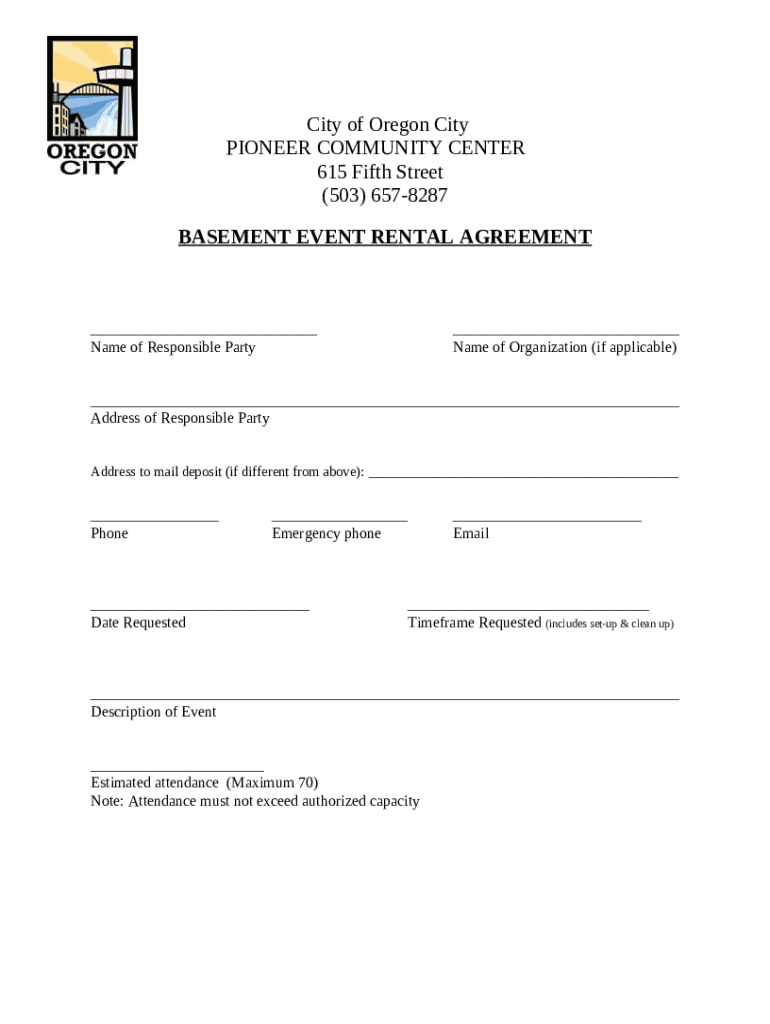 basement event rental agreement - City of Oregon City Doc Template ...
