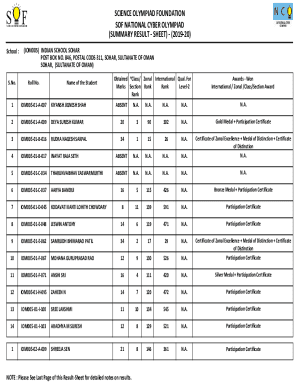 Fillable Online (SUMMARY RESULT - SHEET) - (2019-20) Fax Email Print ...