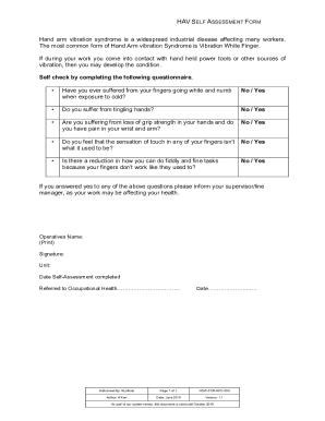 Fillable Online HSW-FOR-HPC-030 HAV Syndrome Self Assessment Form Fax ...
