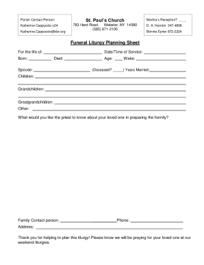 Fillable Online Funeral Liturgy Planning - St. Paul's Roman Catholic ...