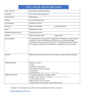 Fillable Online STEEL CENTER JOB POSTING FORM Fax Email Print - pdfFiller