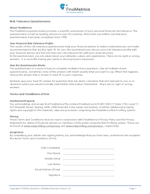 Fillable Online Risk Profiling - FinaMetrica: Home of Risk Tolerance ...