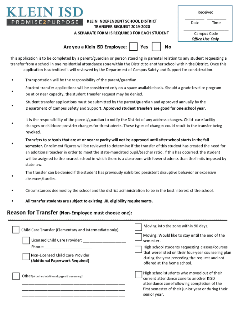 Fillable Online Forms - Klein ISD Fax Email Print - pdfFiller