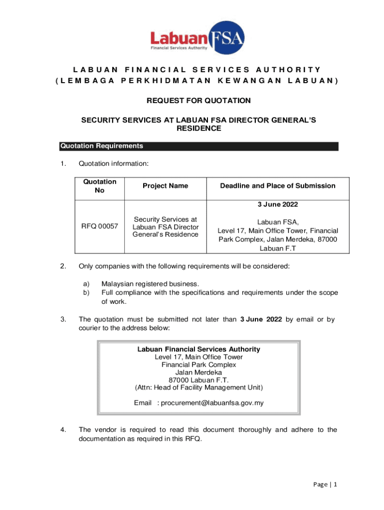 Fillable Online request for quotation security services at labuan fsa ...