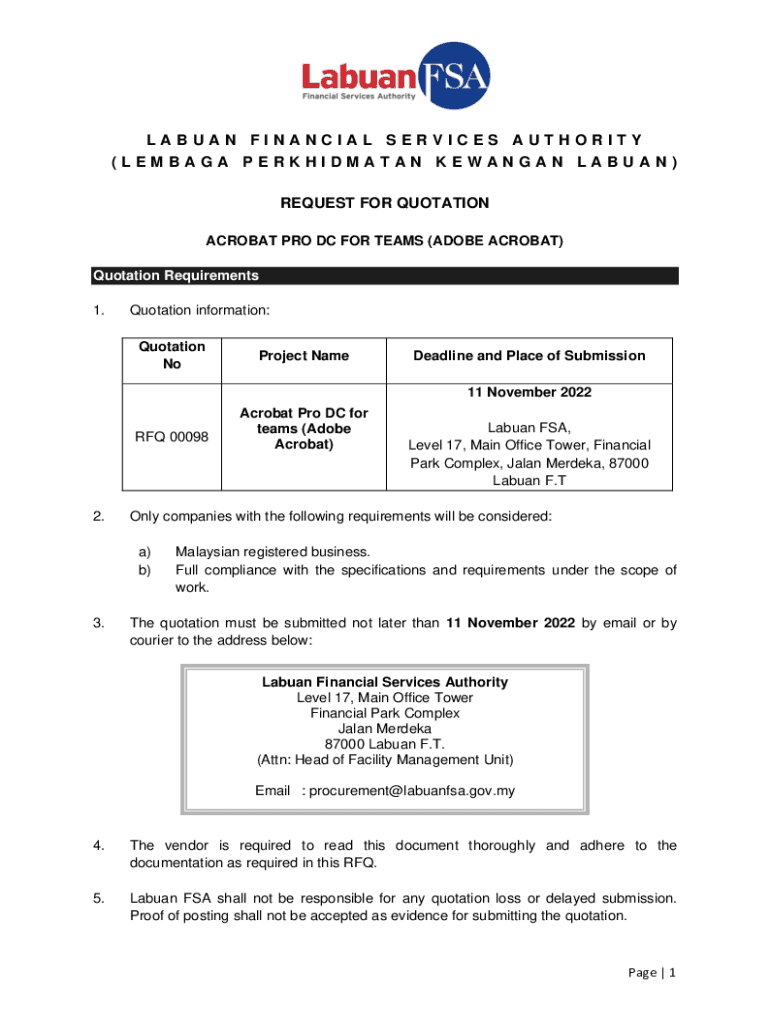 Fillable Online request for quotation - acrobat pro dc for teams (adobe ...