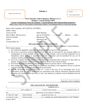 Fillable Online NOMINATION FORM ELECTION TO STUDENT COUNCIL ... Fax ...