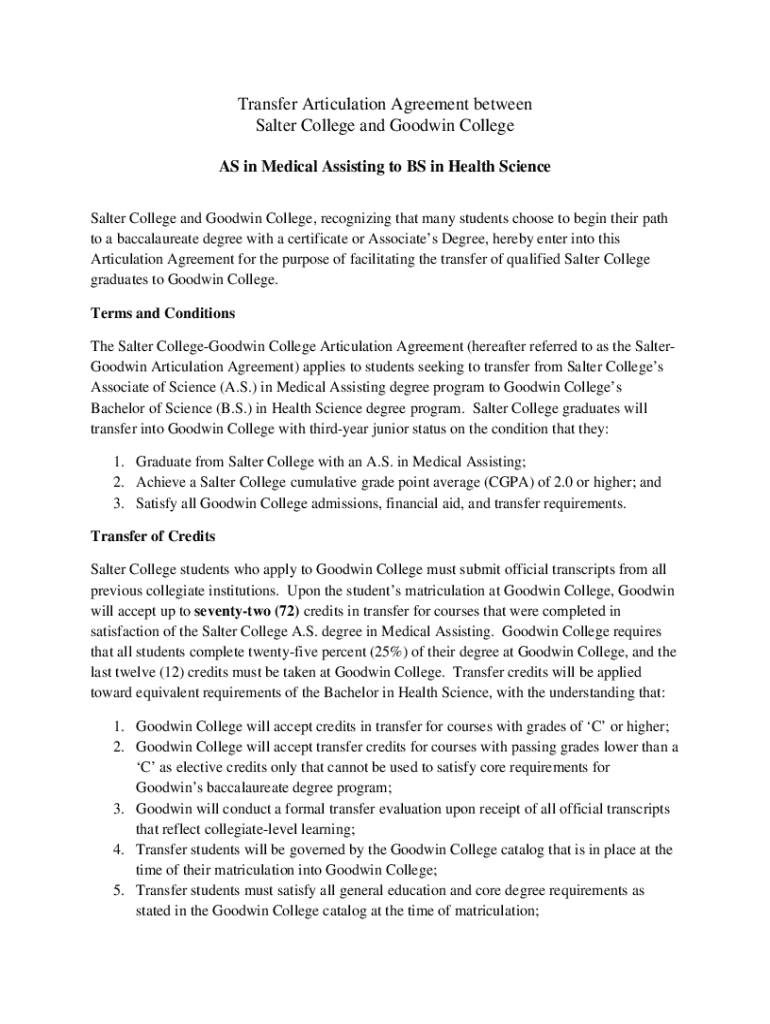 Fillable Online Transfer Articulation Agreement between Salter College ...