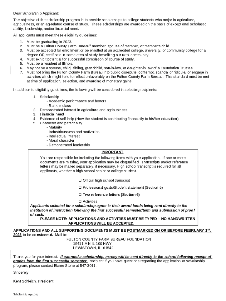 Carroll County Farm Bureau Scholarship - Jot Doc Template | pdfFiller
