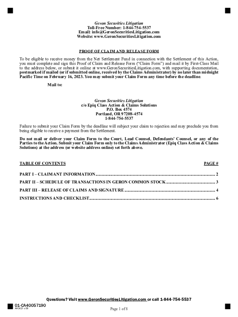 Fillable Online proof of claim and release form - Shareholders ...