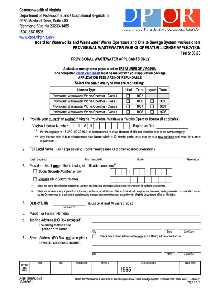 Fillable Online PROVISIONAL WASTEWATER WORKS OPERATOR LICENSE APPLICATION Fax Email Print ...
