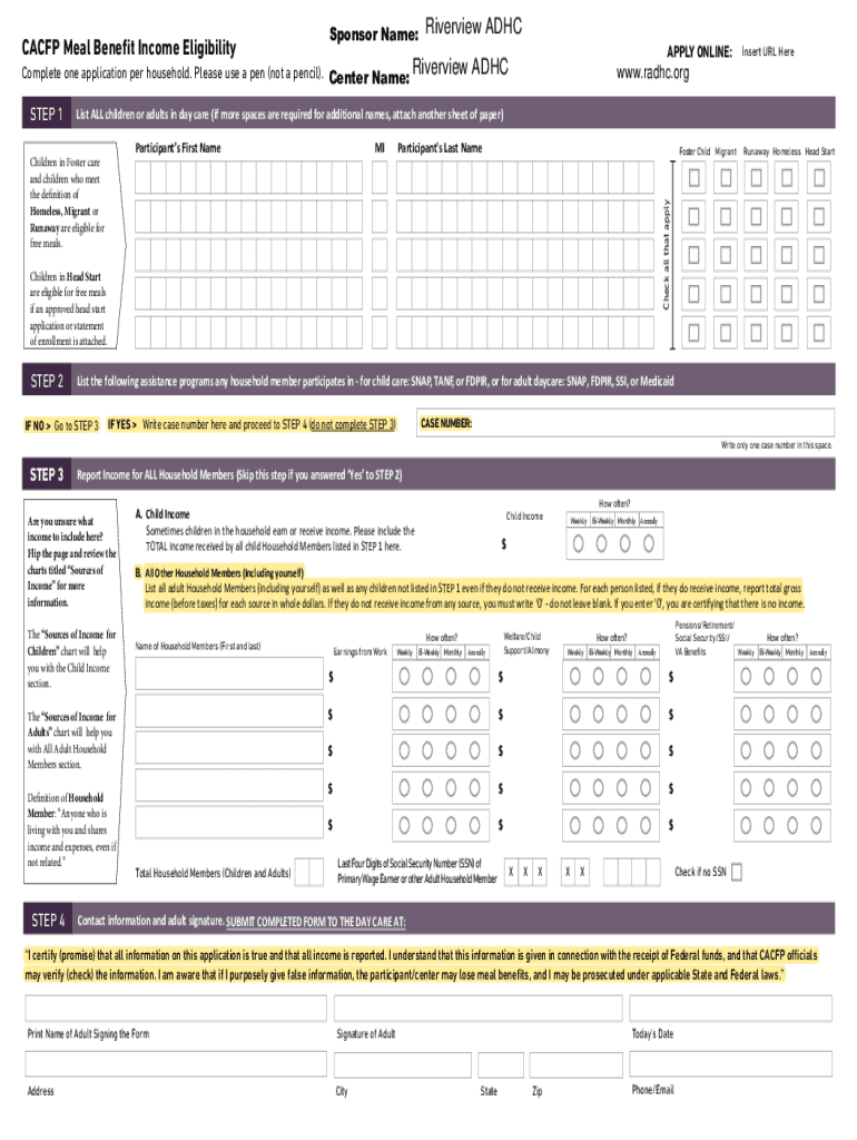 Fillable Online Georgia Department of Early Care and Learning CACFP ...